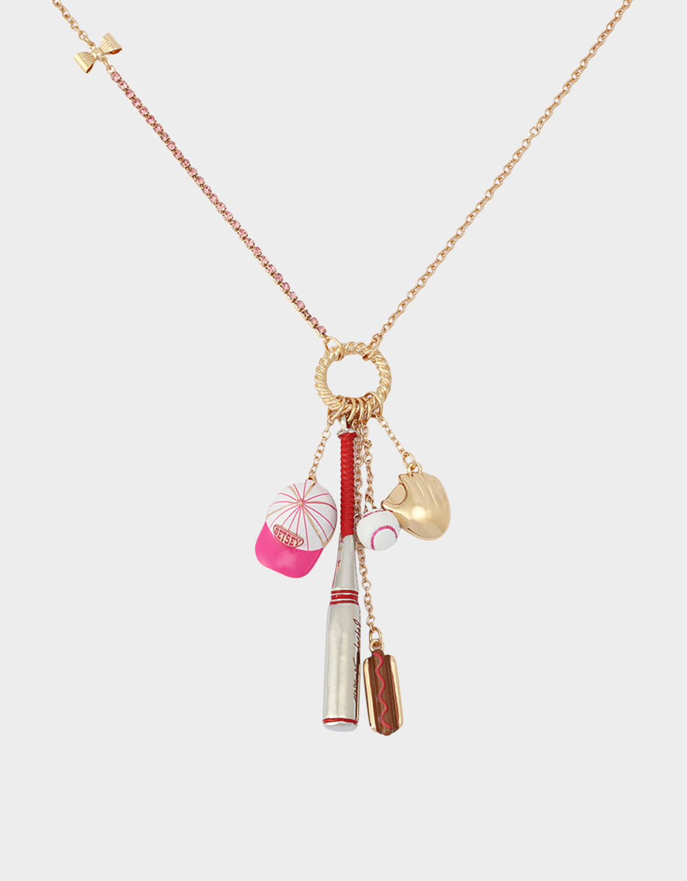 BASEBALL CHARM PENDANT NECKLACE PINK Sports-Themed Rhinestone Women's ...