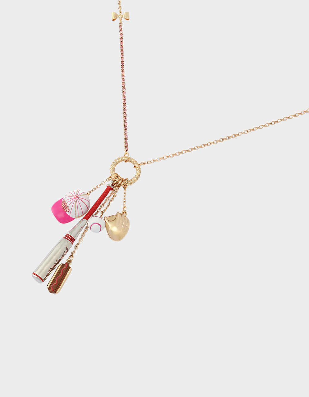 BASEBALL CHARM PENDANT NECKLACE PINK Sports-Themed Rhinestone Women's ...
