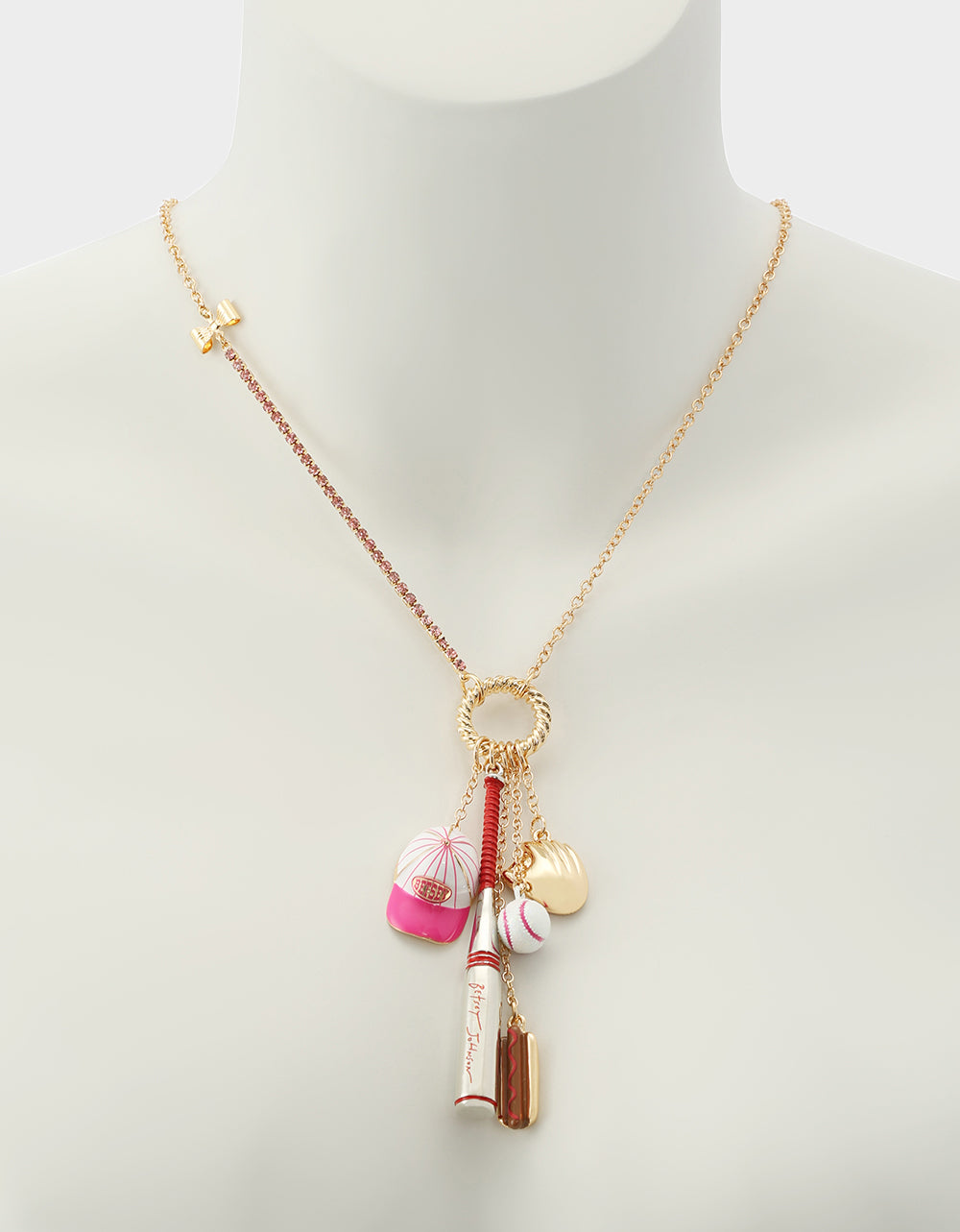 BASEBALL CHARM PENDANT NECKLACE PINK Sports-Themed Rhinestone Women's ...