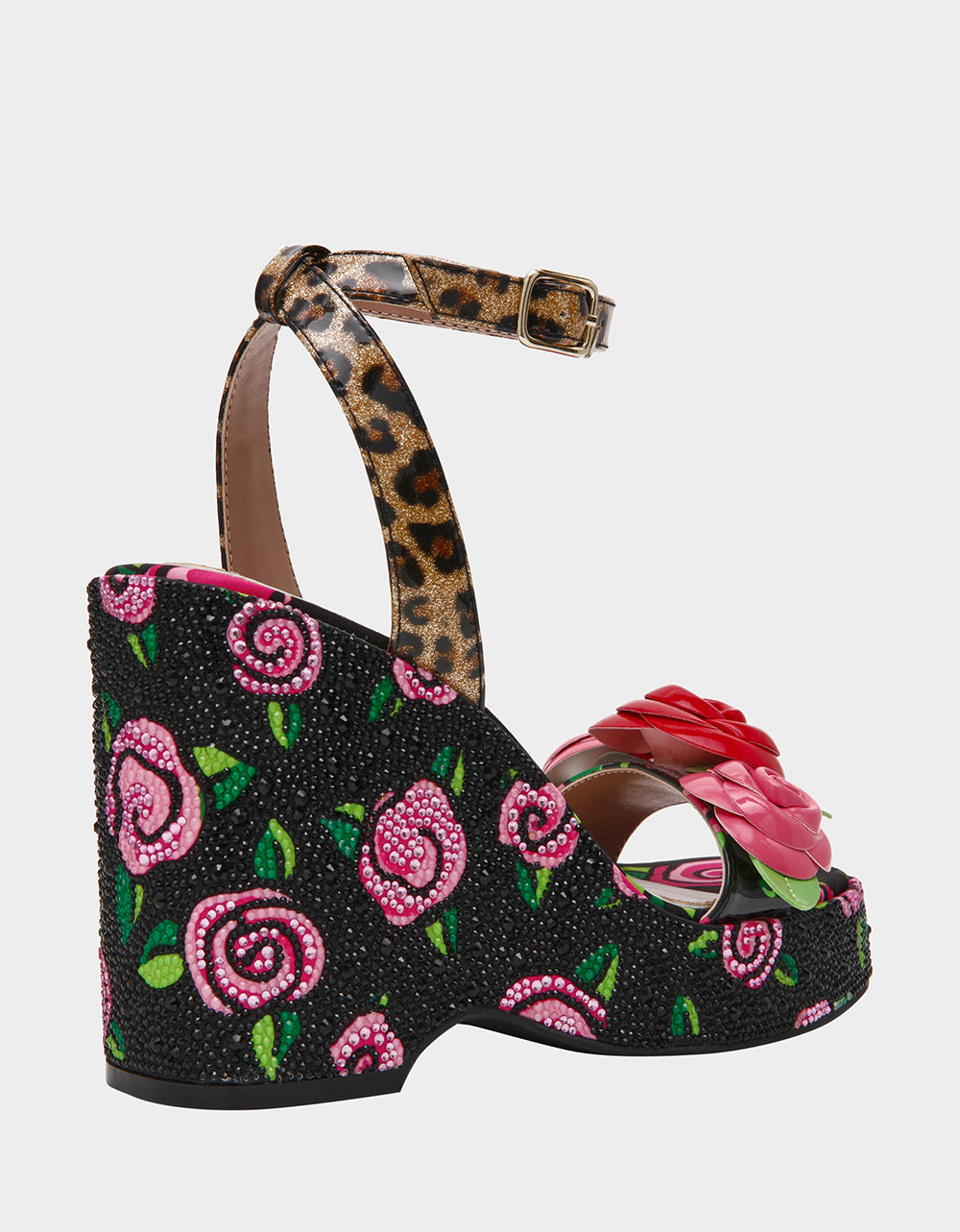 LIZZETE Black Rose Platform Flowers Embellished Women's Wedge Heel – Betsey Johnson