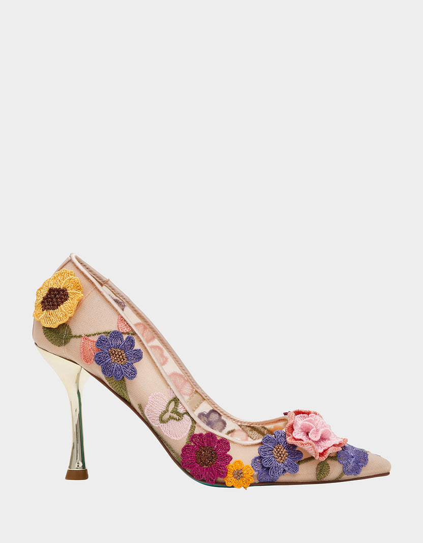 AIMEY NUDE FLORAL Pointed-Toe Stiletto Pump Heel | Women's Heels ...
