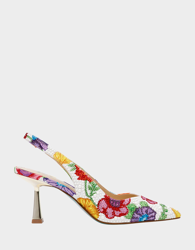 CLARK BRIGHT MULTI Women's Rhinestone Floral Heel – Betsey Johnson