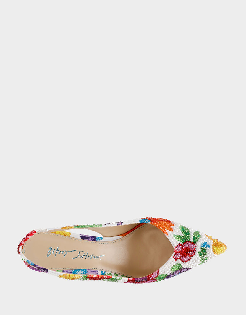 CLARK BRIGHT MULTI Women's Rhinestone Floral Heel – Betsey Johnson