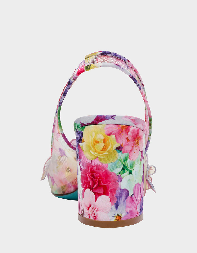 PETRA BRIGHT FLORAL Slingback Floral Mesh Block Heel | Women's Heels ...