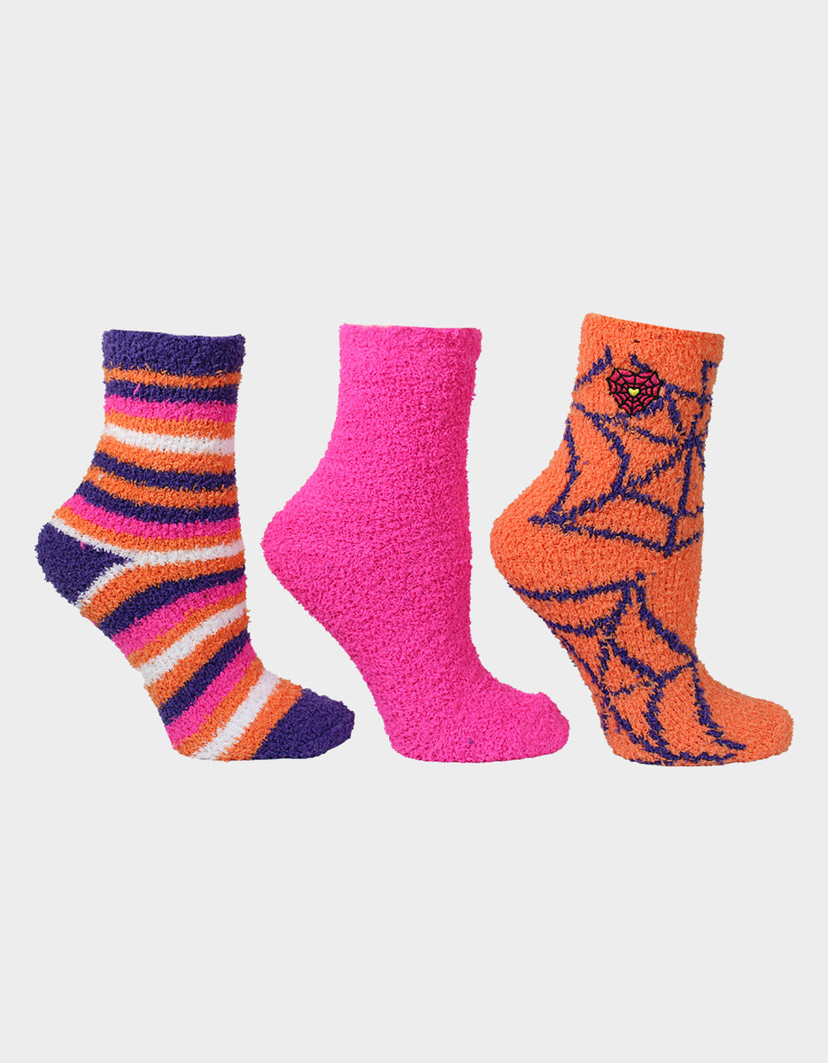 PLUSH SPIDER THREE PACK ORANGE MULTI | 3pc Fuzzy Sock Set – Betsey Johnson