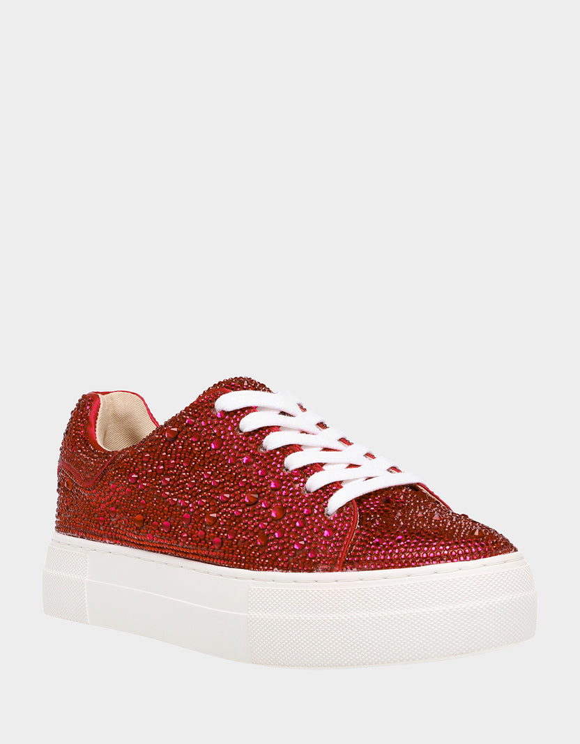 SIDNY RED Rhinestone Sneaker | Women’s Lace Up Sneakers – Betsey Johnson