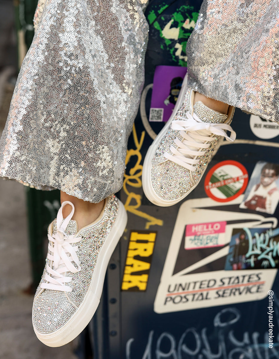 SIDNY RHINESTONES Lace Up Sneakers | Sparkly Rhinestone Sneakers ...